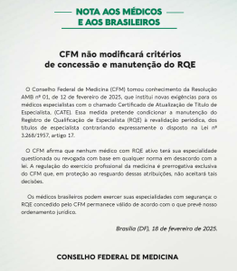 CFM reafirma: critérios para concessão e manutenção do RQE não serão ...